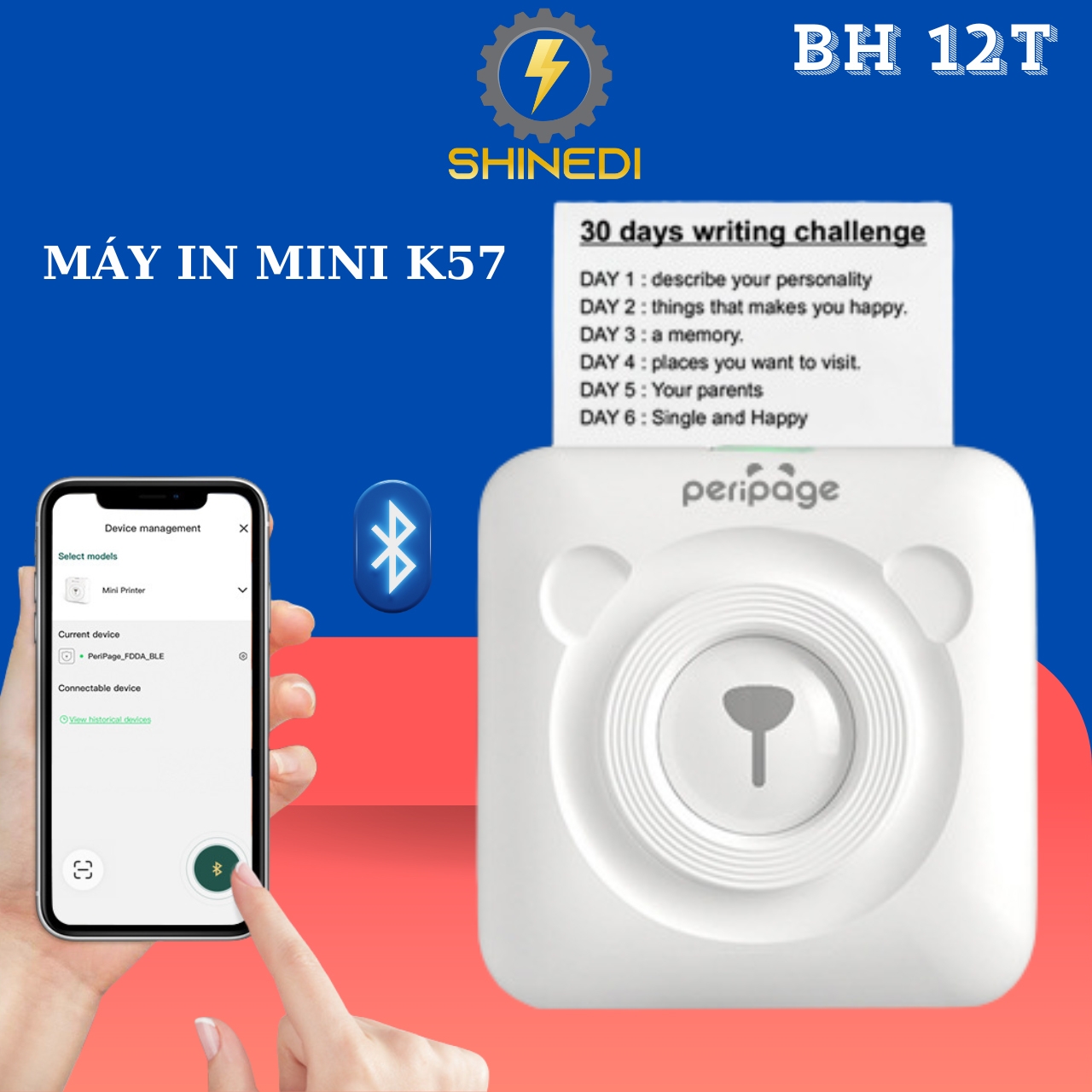 Máy in mini A6 peripage tích hợp pin khổ giấy k57 x 30 nhỏ gọn, nhẹ
